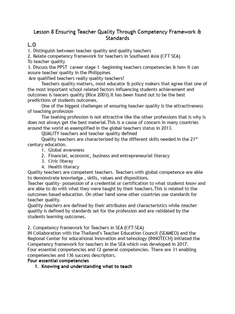Teacher Quality and Competency Standards | PDF