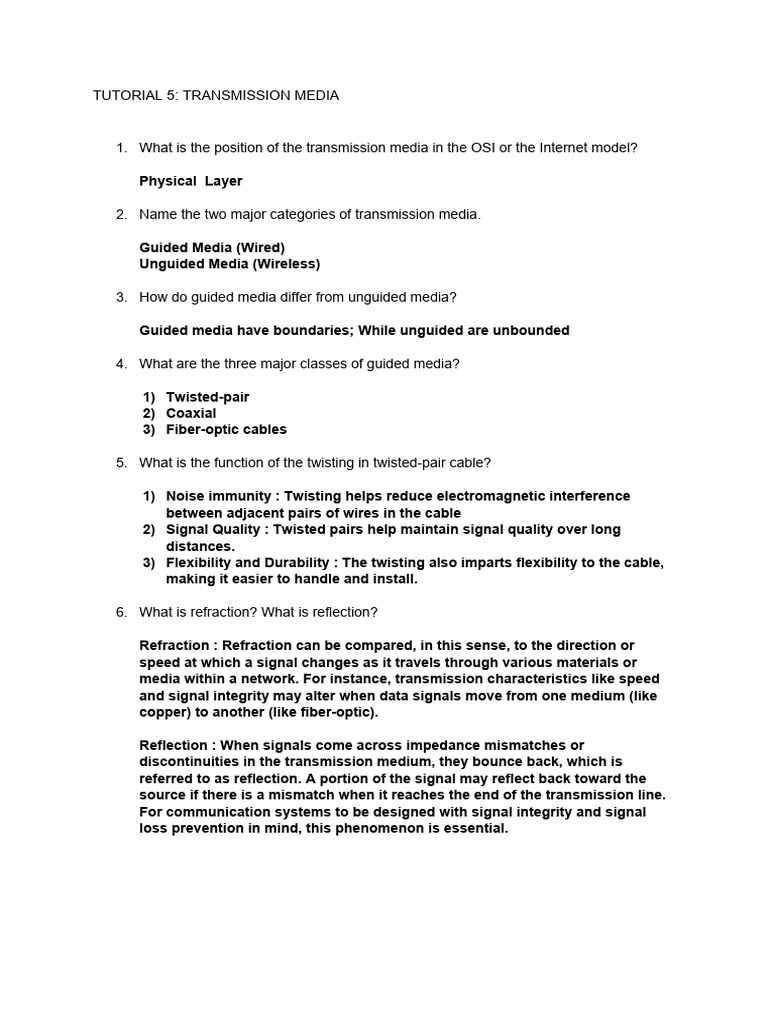 Muhammad Azim - TUTORIAL 5 - Q | PDF | Transmission Medium | Information And Communications ...