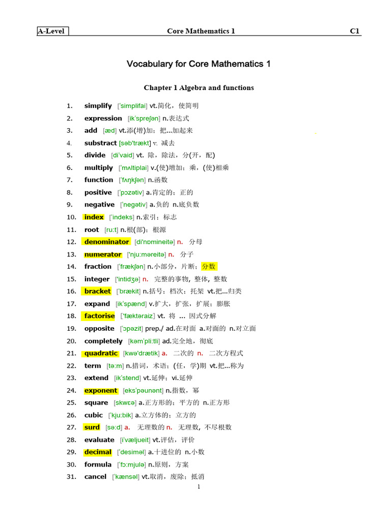 English Chinese Vocabulary List | PDF