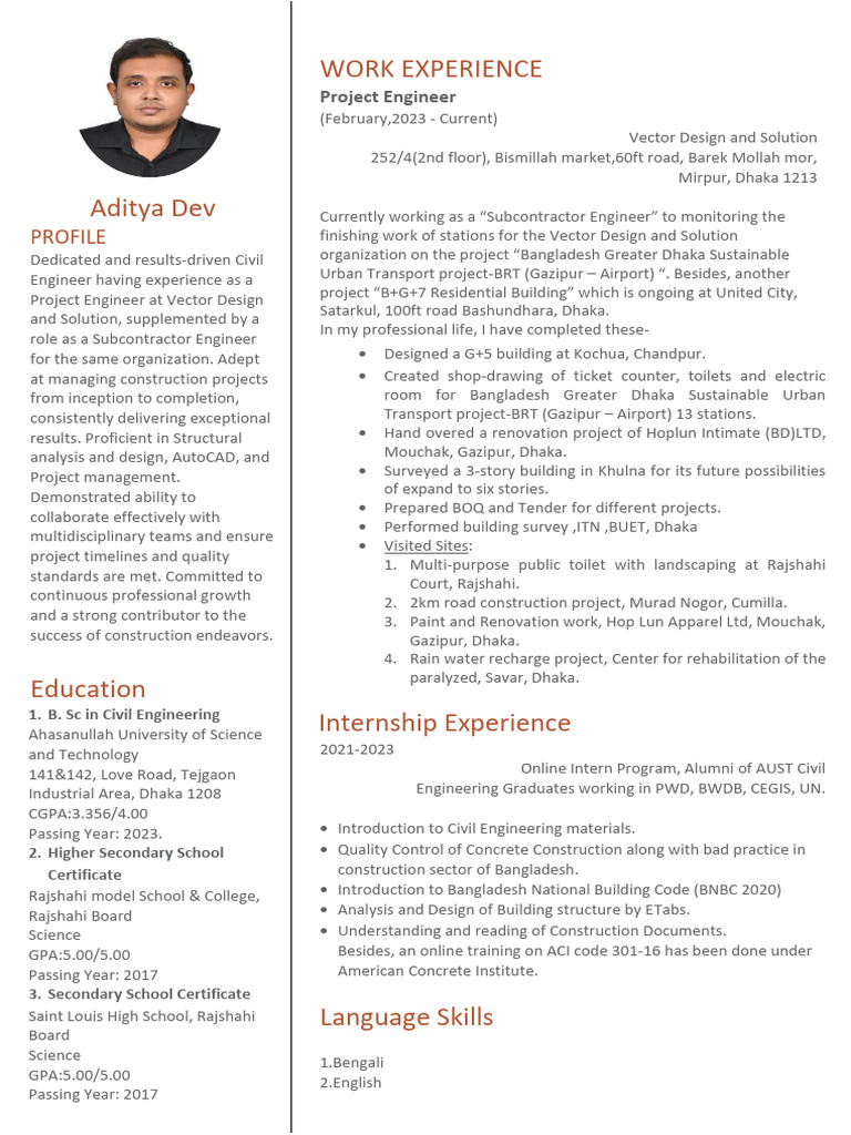 Aditya Dev: Civil Engineer Profile | PDF