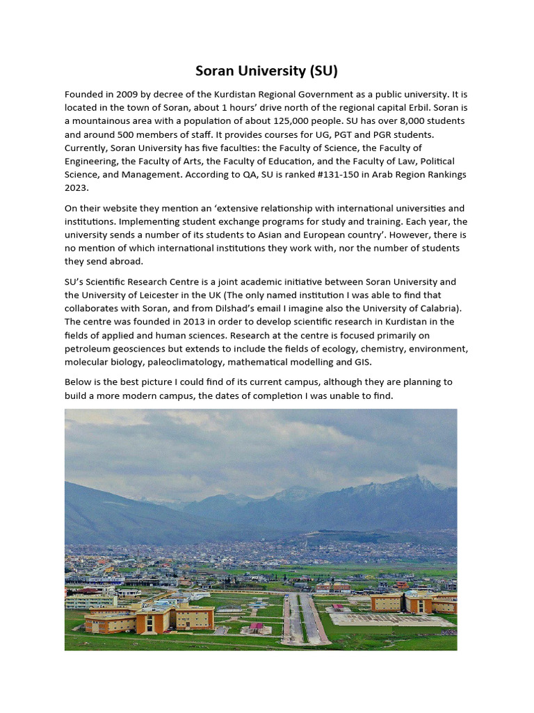 Overview of Soran University, Iraq | PDF | Travel