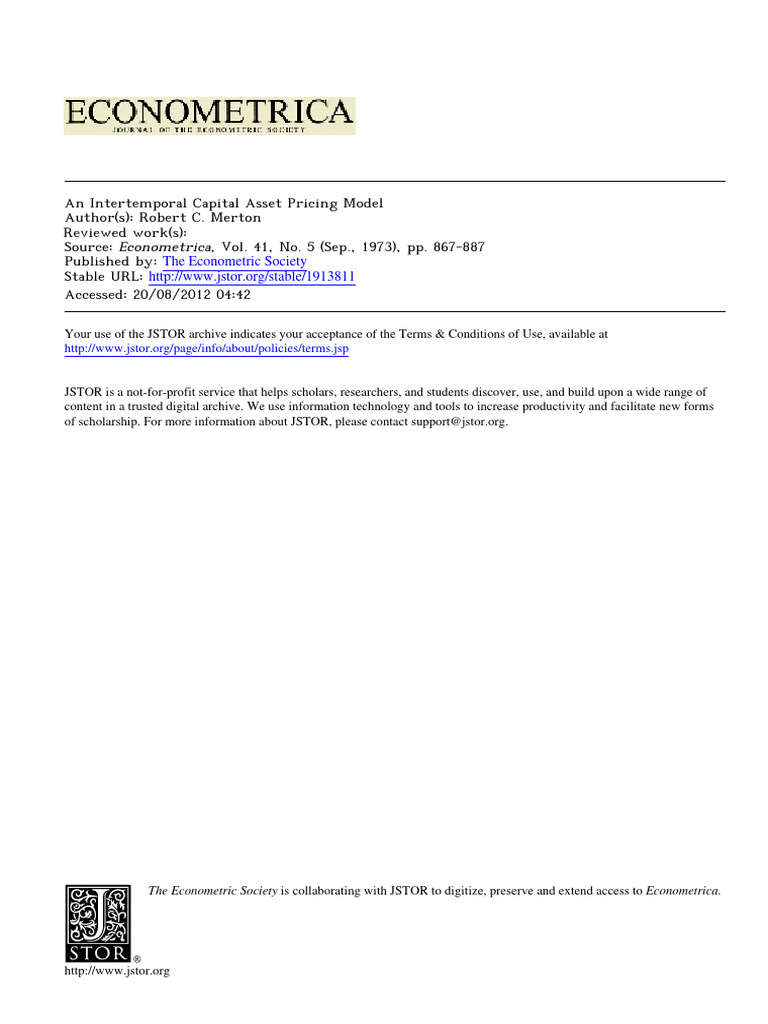 Intertemporal CAPM: Merton's 1973 Model | PDF | Modern Portfolio Theory ...