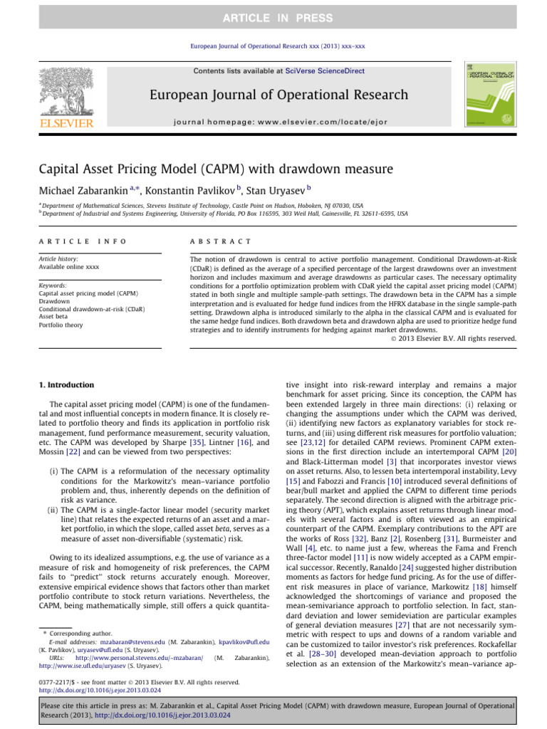 CAPM and Drawdown Analysis | PDF | Capital Asset Pricing Model | Beta ...