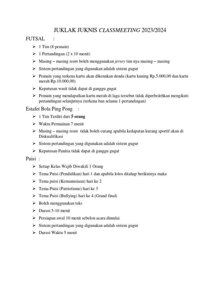 JUKLAK JUKNIS CLASSMEETING 2023 | PDF