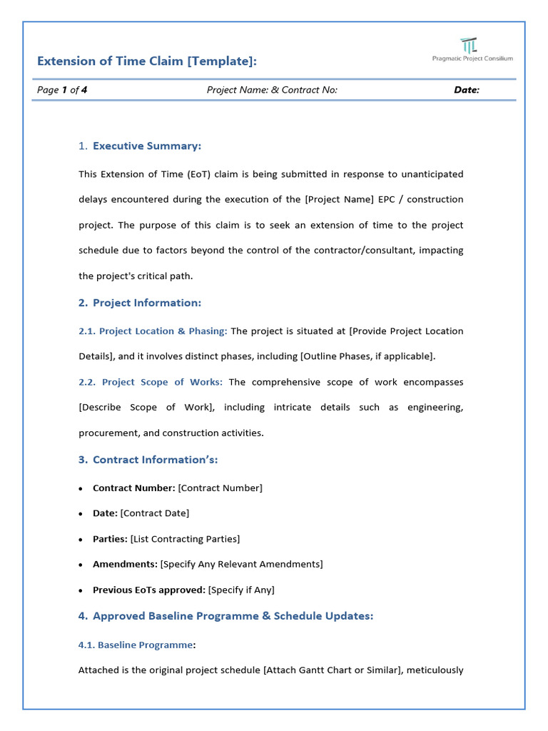 EoT Claim Template For Contractors | PDF | Business