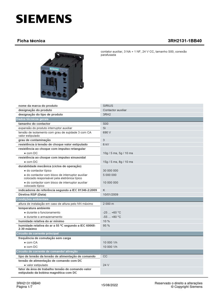 3RH21311BB40 Datasheet PT | PDF | Rede elétrica | Fusível (elétrico)