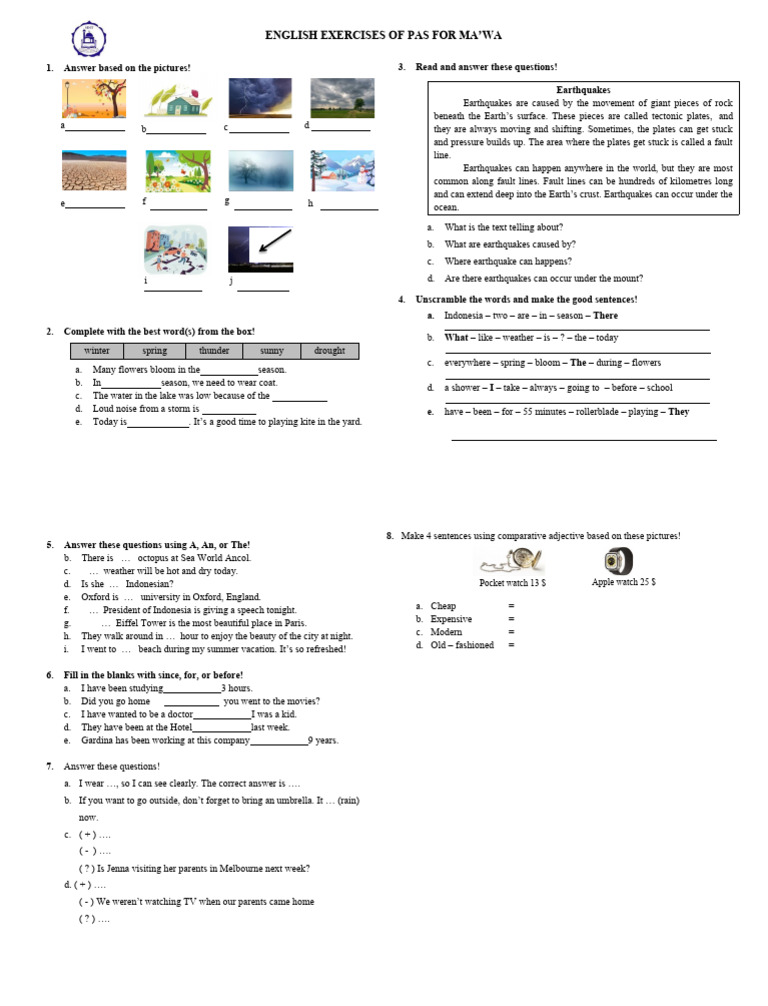 English Exercises of Pas Big Ma'wa | PDF