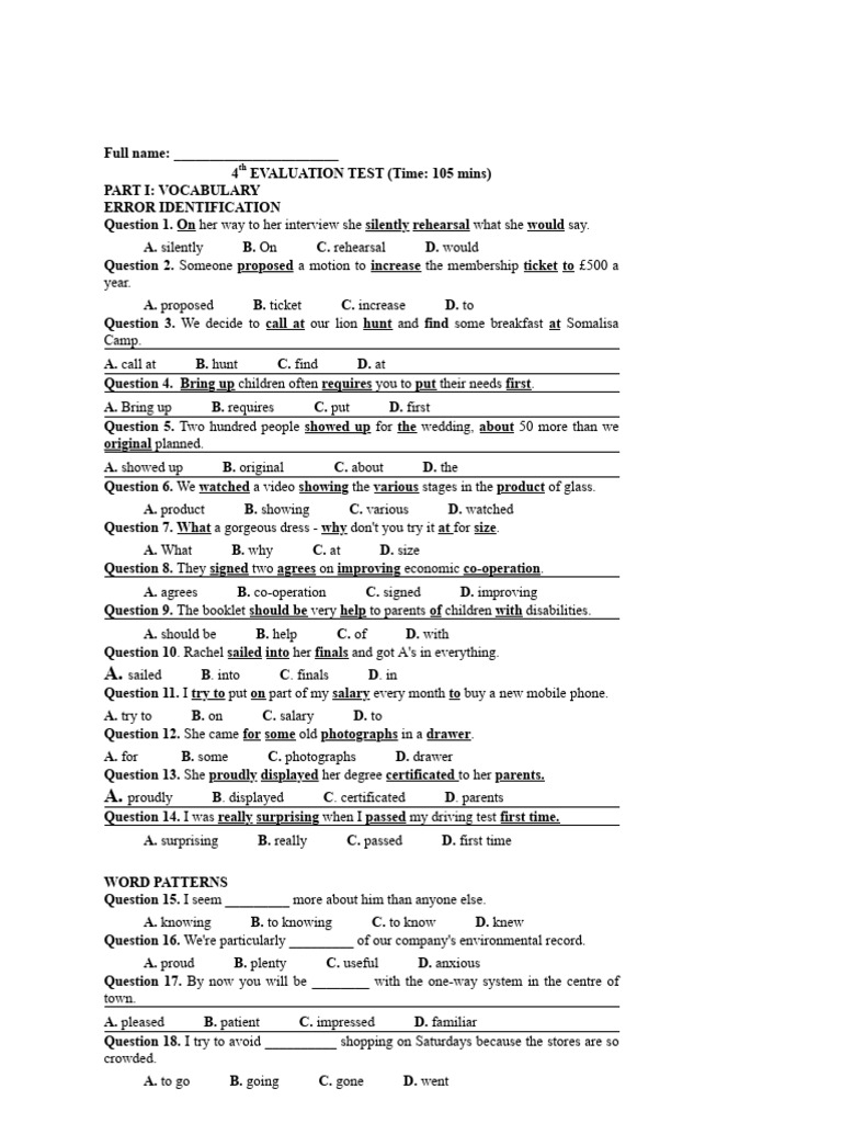 Vocabulary and Error Identification Test | PDF | Lifestyle