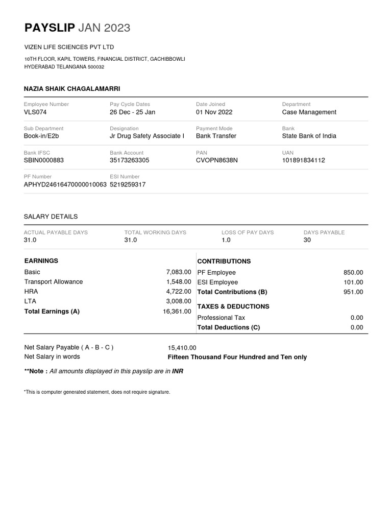 PAYSLIP Jan-2023 | PDF