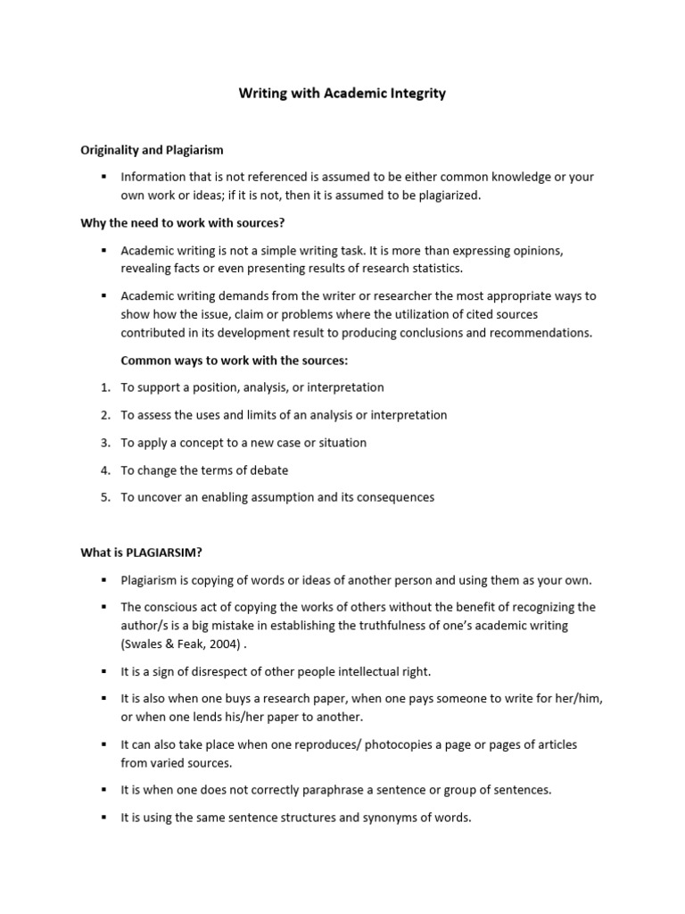 Writing With Academic Integrity | PDF | Plagiarism | Cognition