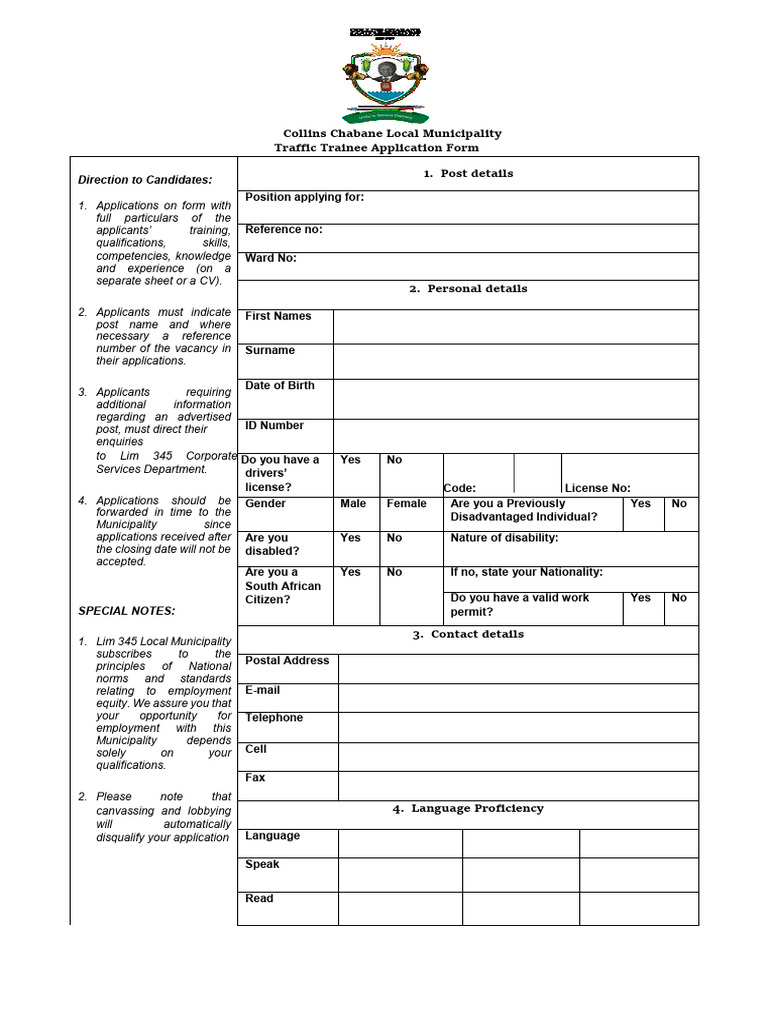Traffic Trainee Application Form Pdf