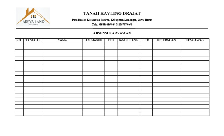 Contoh Form Absen Karyawan Manual | PDF