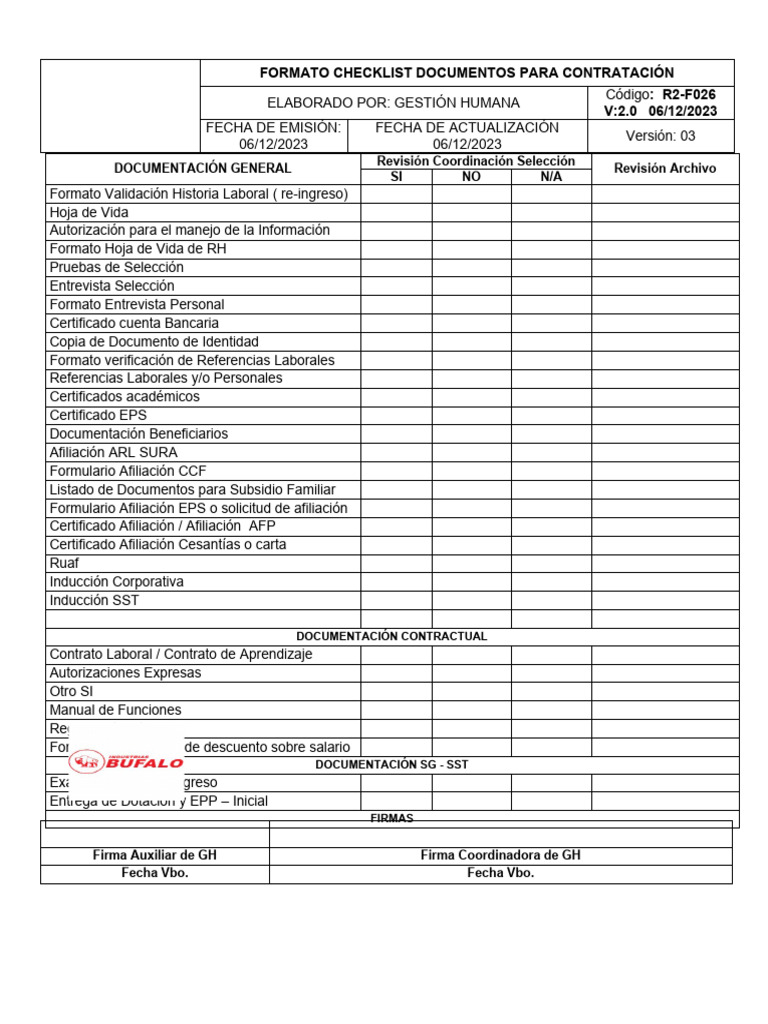 Formato Checklist Documentos para Contratación | PDF