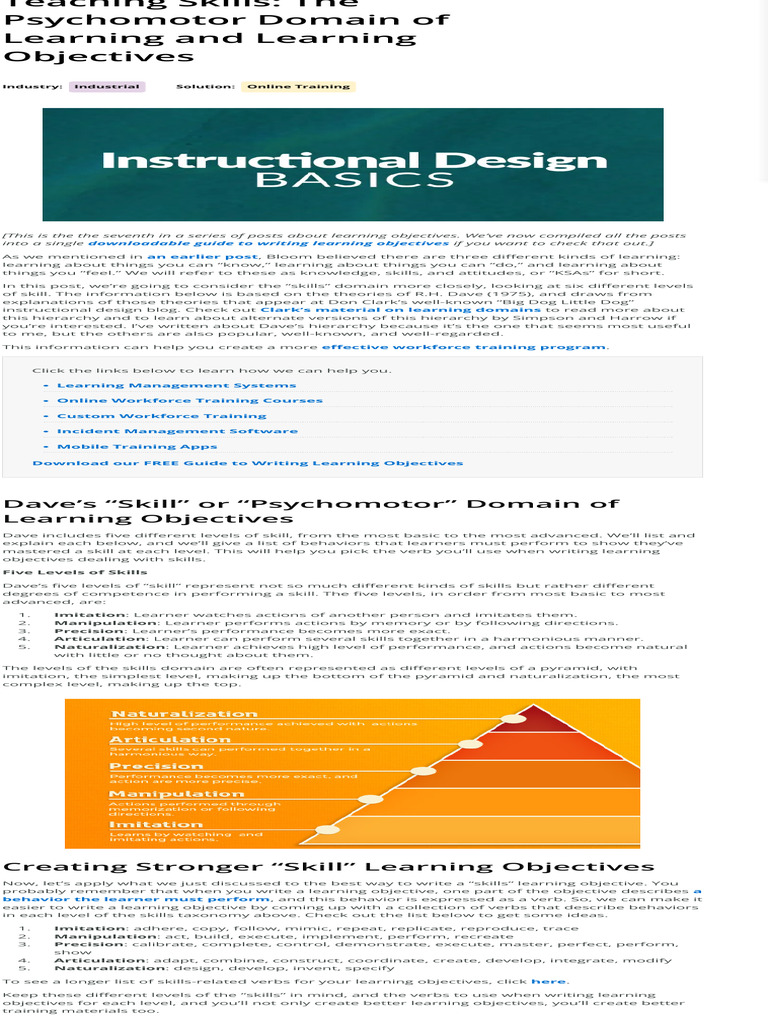 Psychomotor Skills in Learning Objectives | PDF | Learning | Imitation