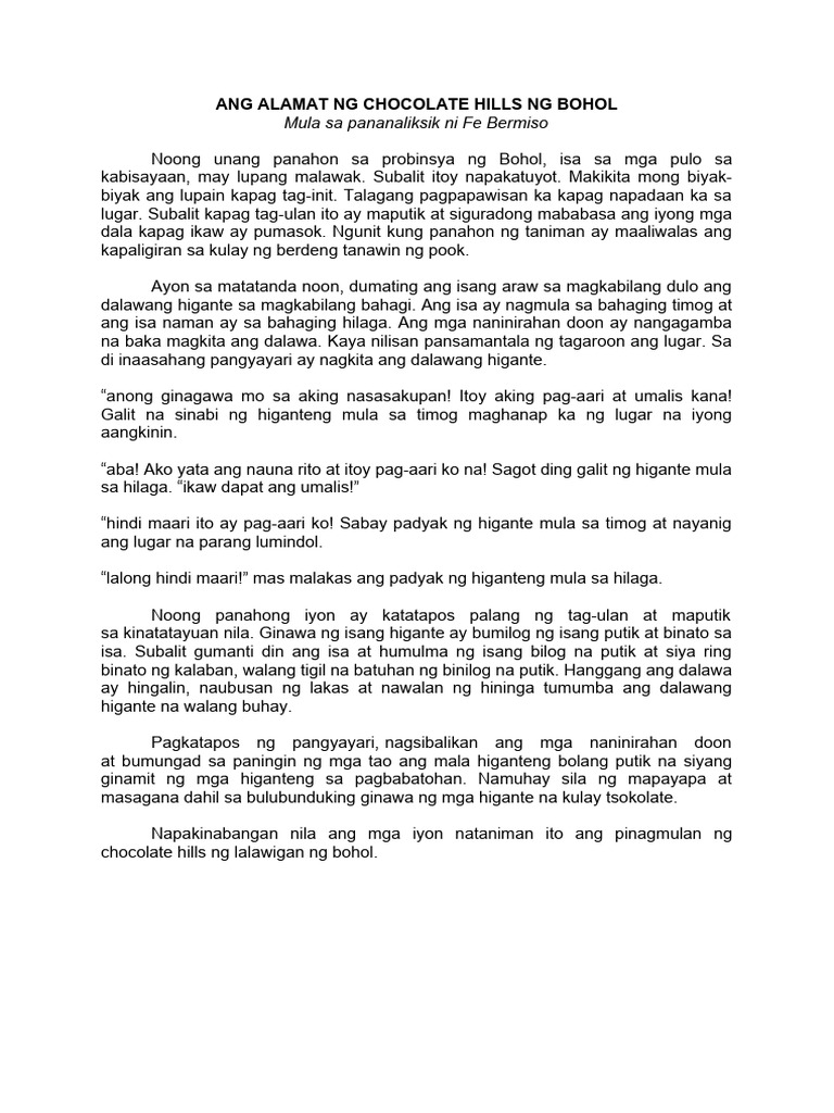 Ang Alamat NG Chocolate Hills NG Bohol | PDF