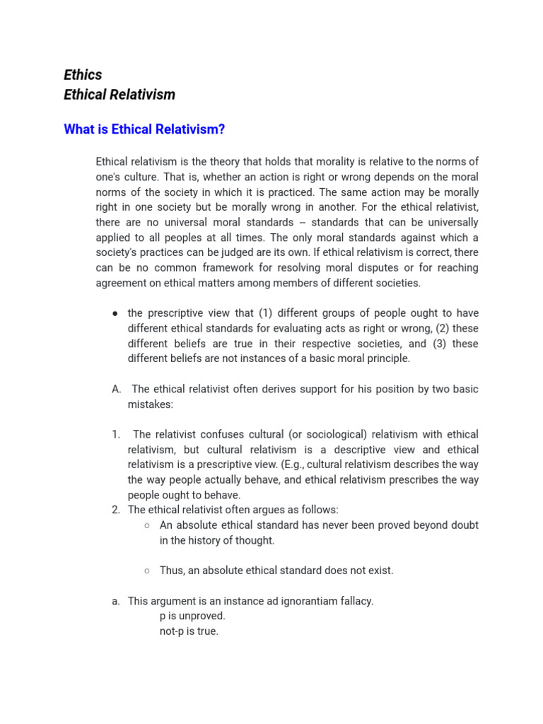 Ethics - Ethical Relativism | PDF