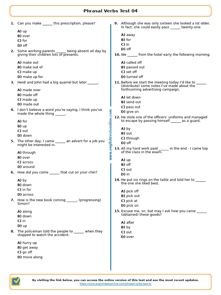 Phrasal Verbs Practice Test 04 | PDF