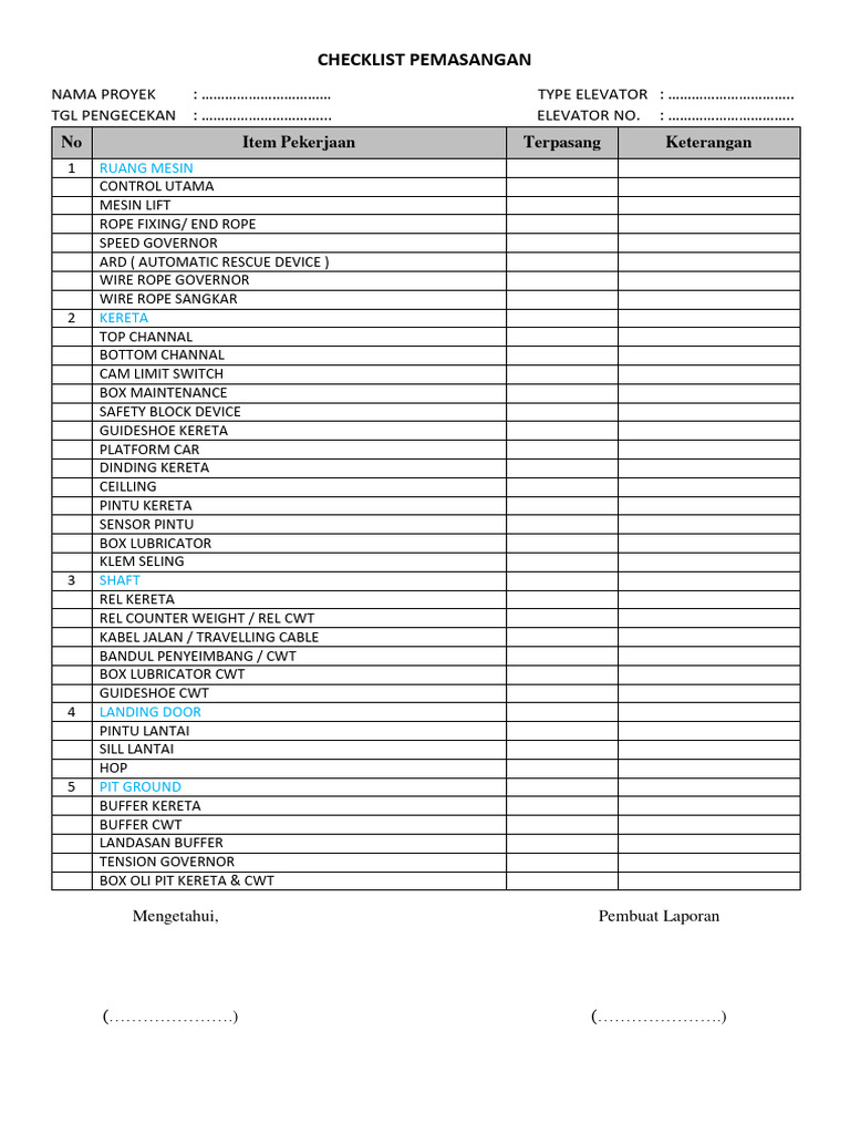 FORM CHECKLIST PEMASANGAN | PDF FORM CHECKLIST PEMASANGAN | PDF