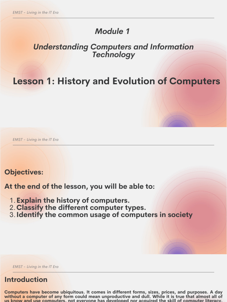 Lesson 1 History and Evolution of Computers | PDF | Malware | Mobile Device