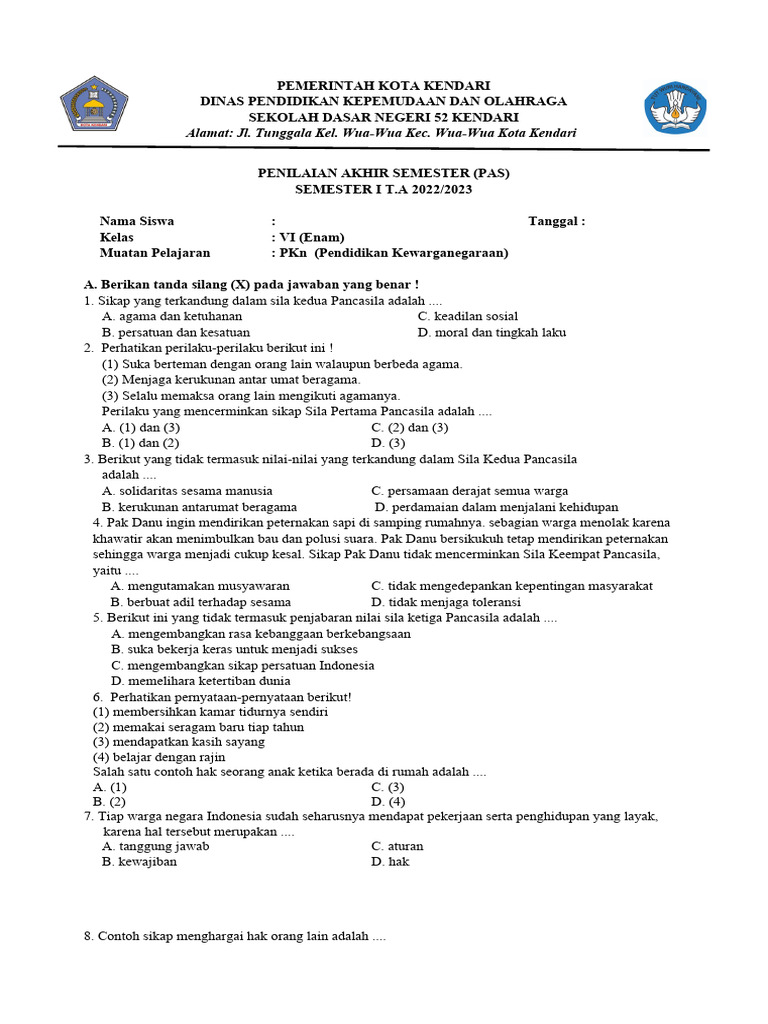 Soal Uas PKN | PDF | Karier & Perkembangan | Ilmu Sosial