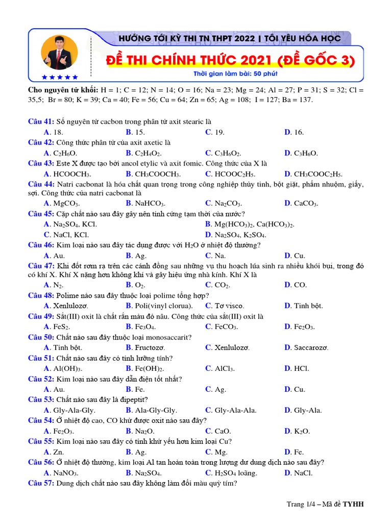 TYHH - Thi TN THPT 2021 (Đề 3 - Đợt 1) | PDF