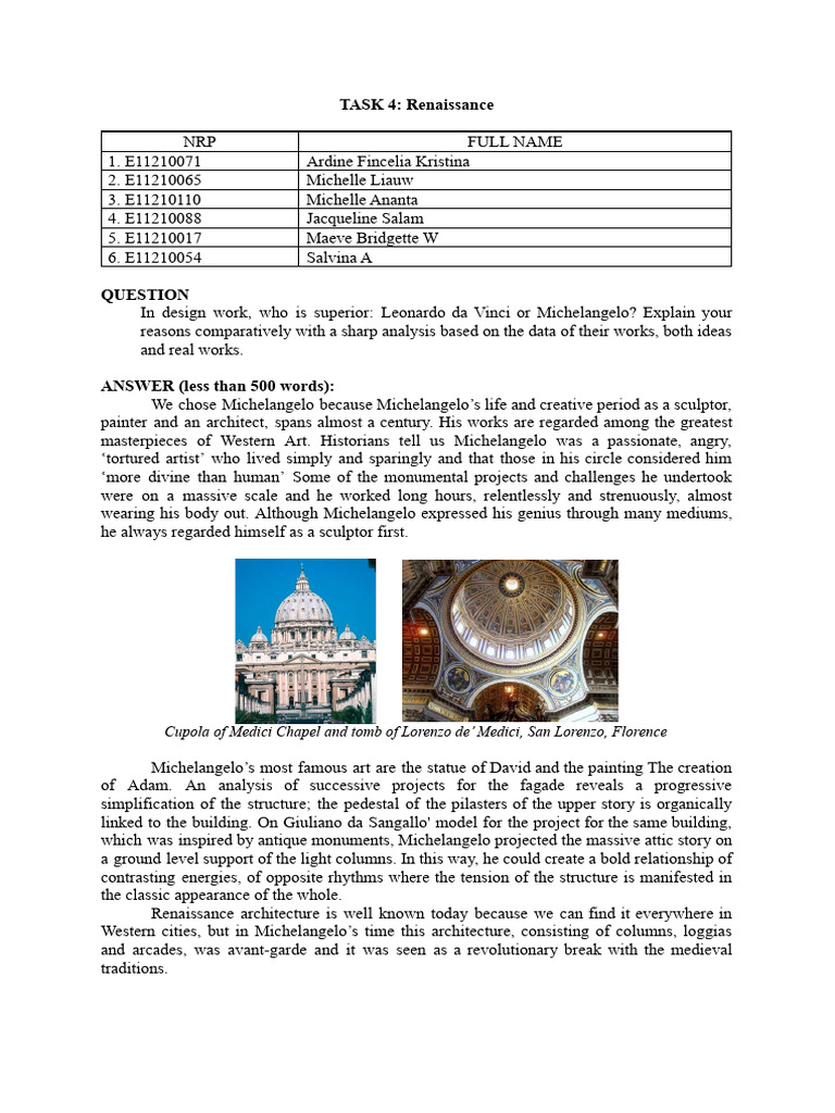 TASK 4 - Renaissance | PDF | Michelangelo