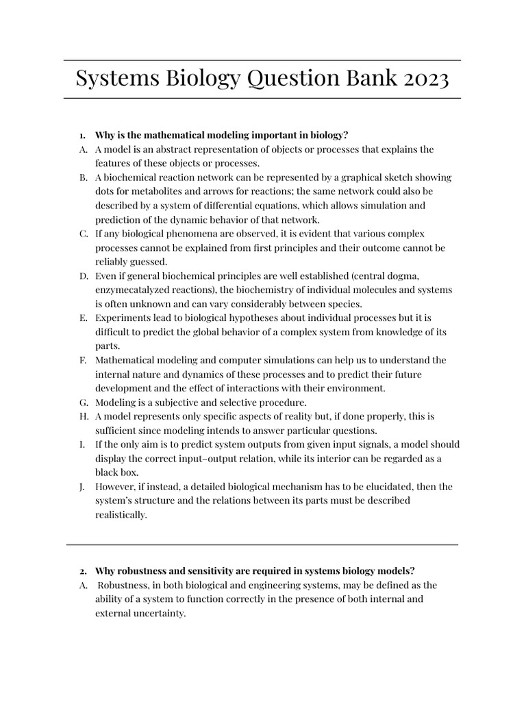 ANS Systems Biology Question Bank 2023 | PDF | Operon | Cell Signaling