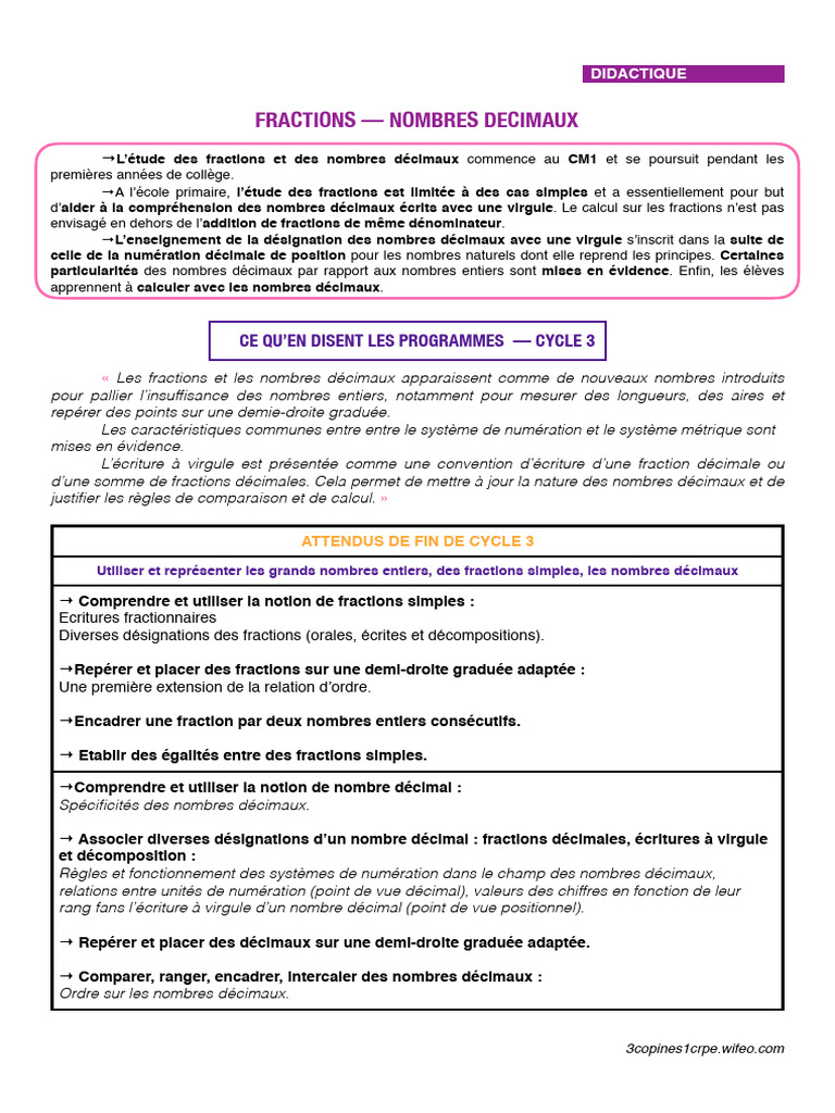 Fractions et Nombres Décimaux au CM1 | PDF | Nombre | Division