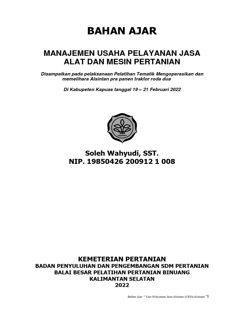 Pengelolaan Unit Jasa Alsintan UPJA | PDF