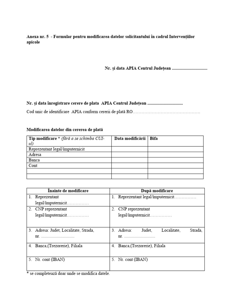 Anexa 5 Formular Modificare Date | PDF