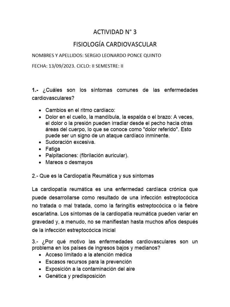 Actividad #3 Fisiologia Cardiovascular Avanze | PDF