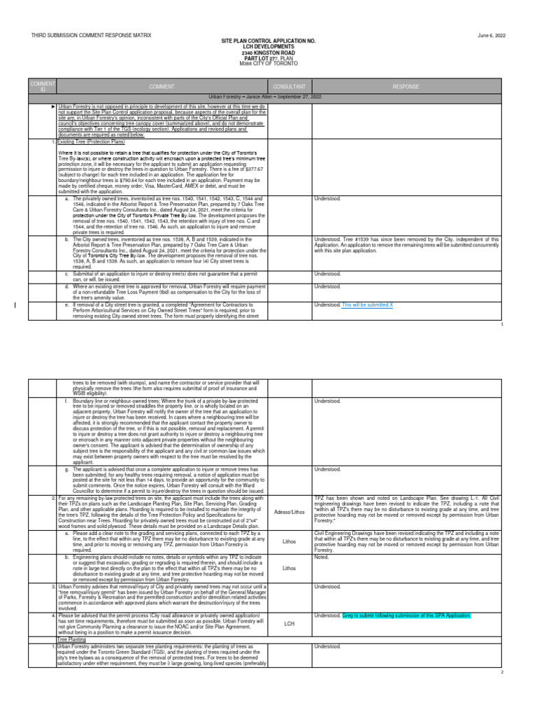 PLN - Detailed Revision List - 13. Second Submission Comment Response ...