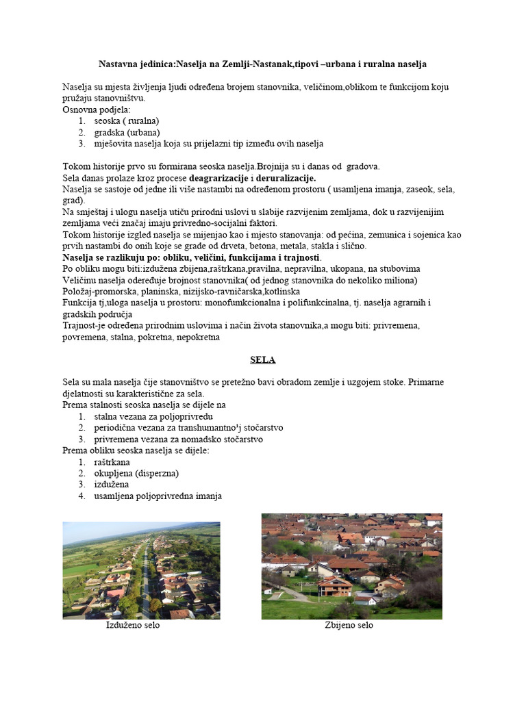 Naselja Na Zemlji - Nastanak, Tipovi Sela | PDF