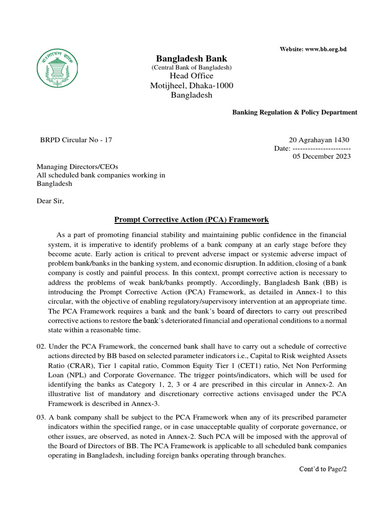 BRPD Circular-17_Prompt Corrective Action (PCA) Framework_05.12.2023 | PDF