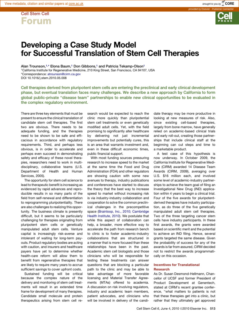 Stem cell case study | PDF | Stem Cell | Clinical Trial