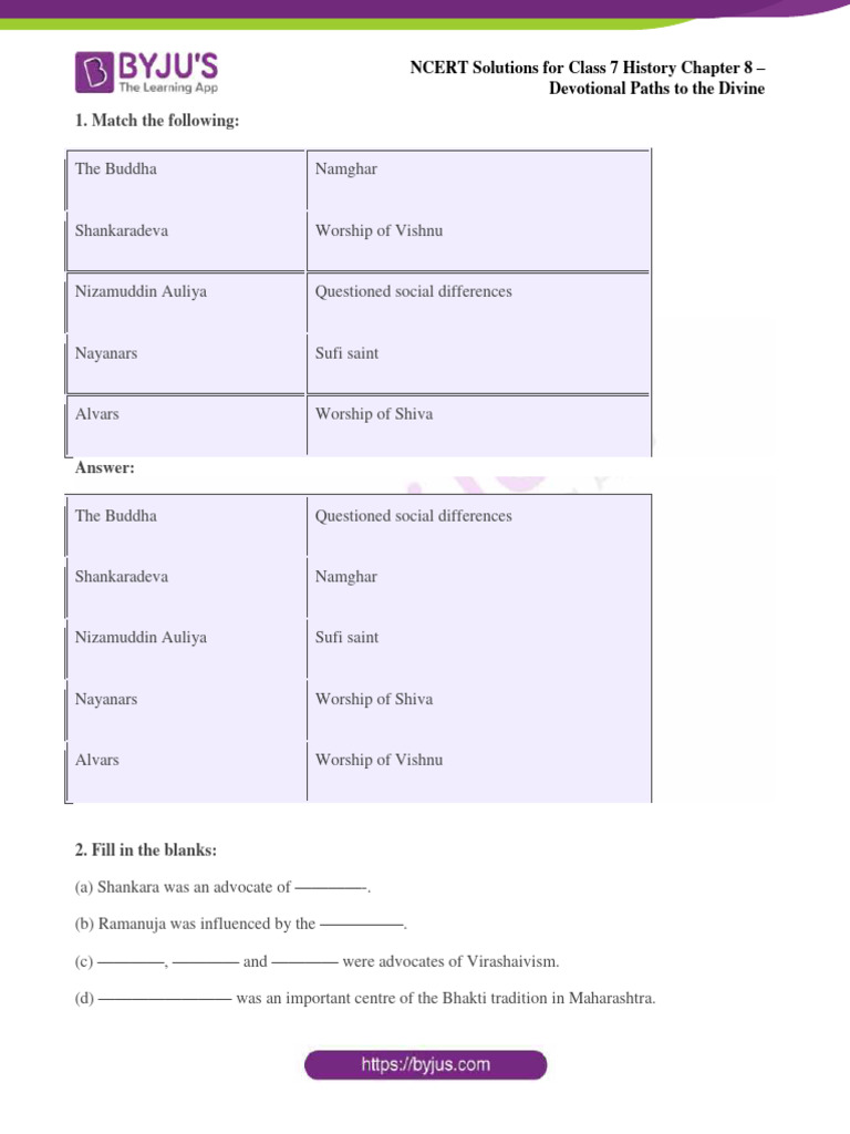 NCERT Solutions For Class 7 History Chapter 8 Devotional Paths To The ...