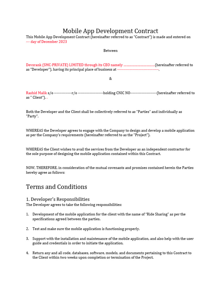 Mobile App Development Agreement | PDF | Finance & Money Management