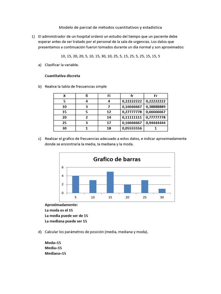 Modelo de Parcial de Métodos Cuantitativos y Estadística | PDF | Modo (Estadísticas) | Mediana