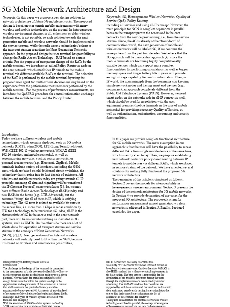 5G Green Field Mobile Network Architecture and Design | PDF | Computer Network | Network Socket
