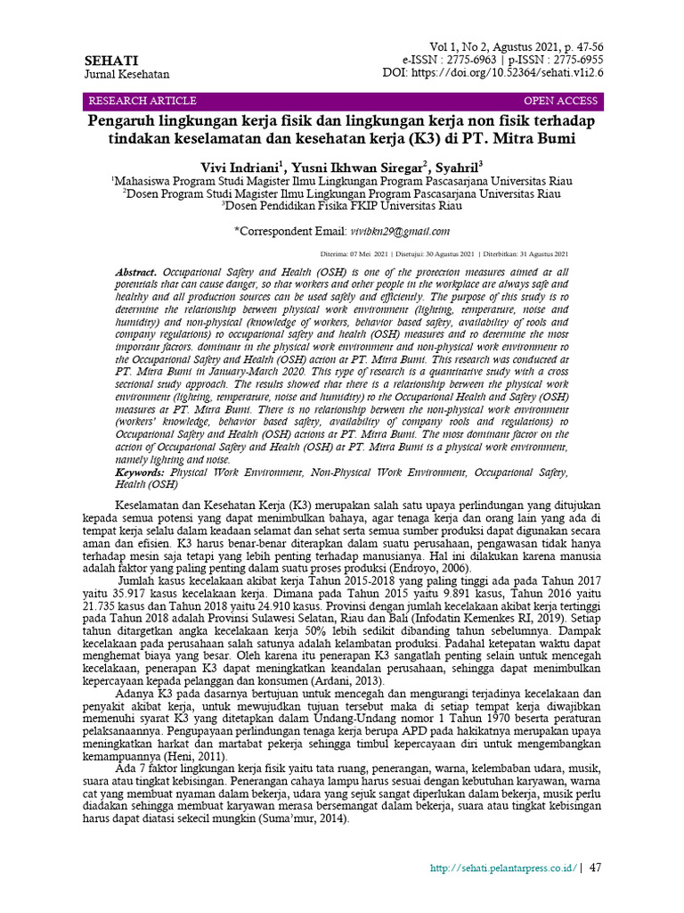 Pengaruh Lingkungan Kerja Fisik Dan Lingkungan Ker | PDF | Occupational Safety And Health