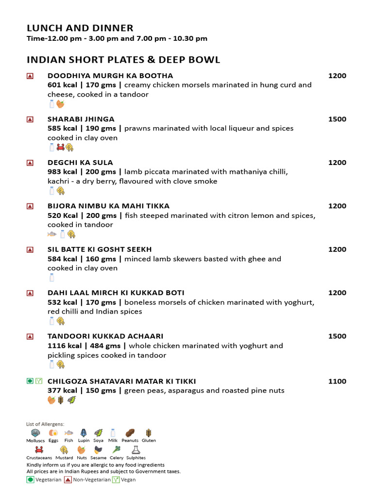 Indian Cuisine Menu & Allergen Info | PDF