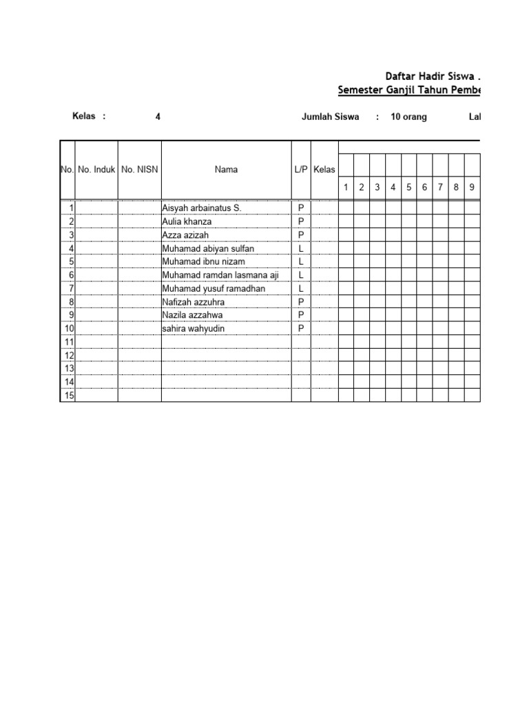 Absensi Siswa Kelas 4 | PDF
