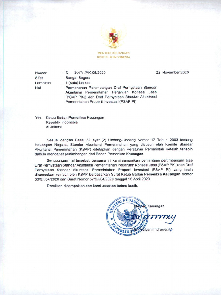 Surat Menteri Keuangan Nomor S-1074 | PDF