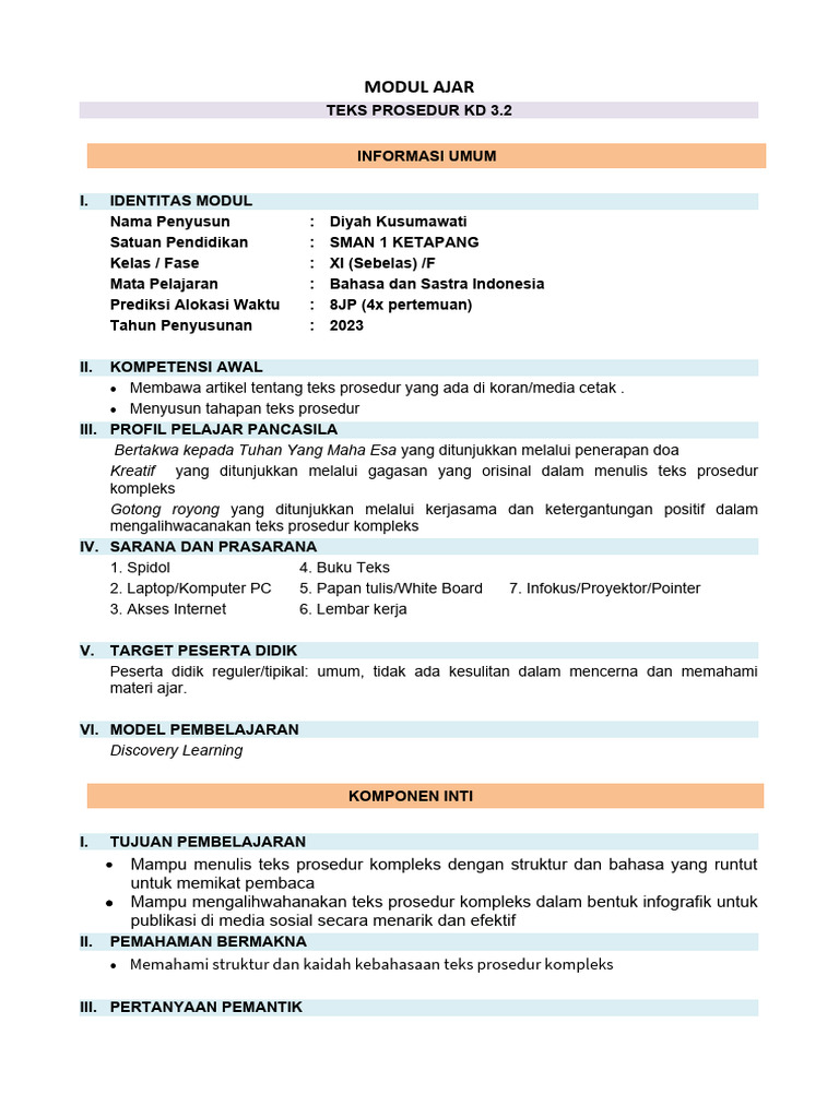 Modul Ajar Teks Prosedur KD 3.2 | PDF