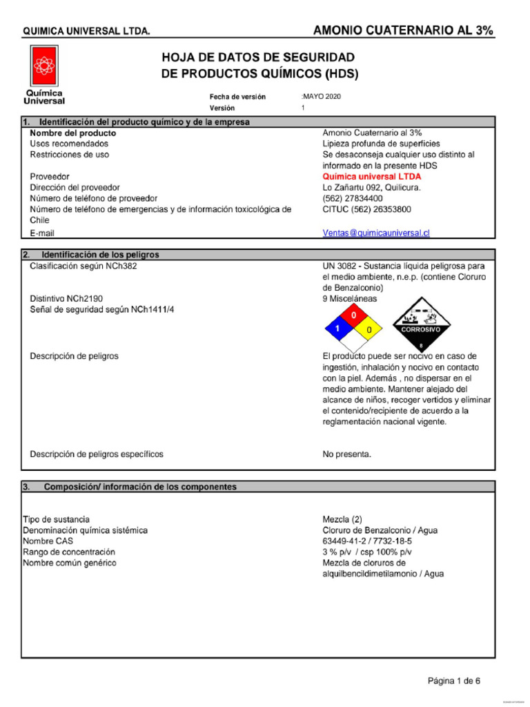 Amonio Cuaternario HDS | PDF