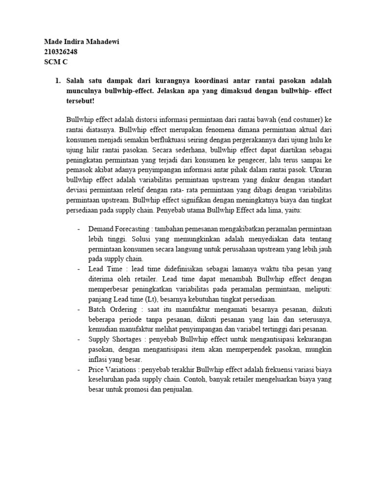 Made Indira Mahadewi - Quiz Final SCM | PDF | Pengelolaan Keuangan ...
