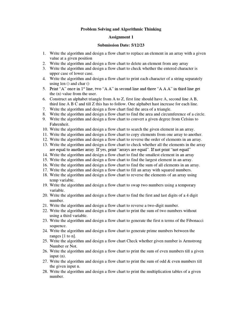 Problem Solving Algorithms and Flowcharts | PDF | Teaching Methods ...