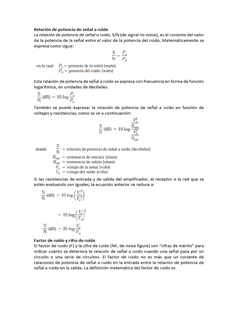 Relaciones Matemáticas Del Ruido | PDF | Decibel | Amplificador