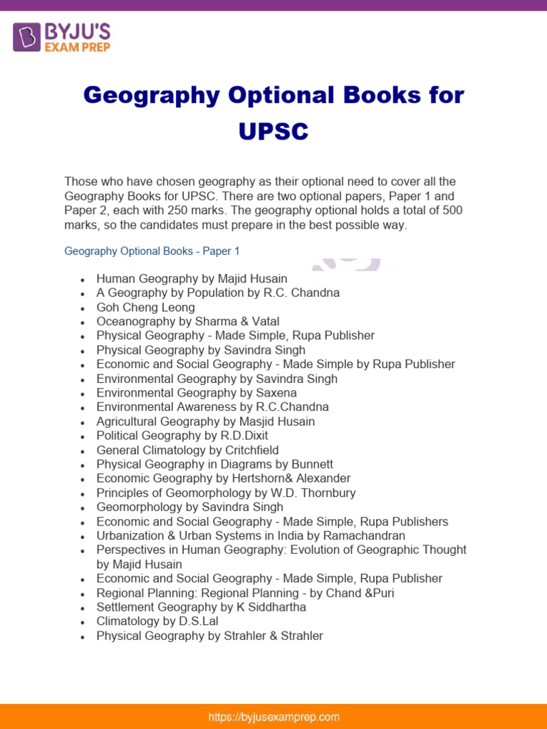 Geography Optional Books For Upsc 191661350828478 | PDF | Geography ...