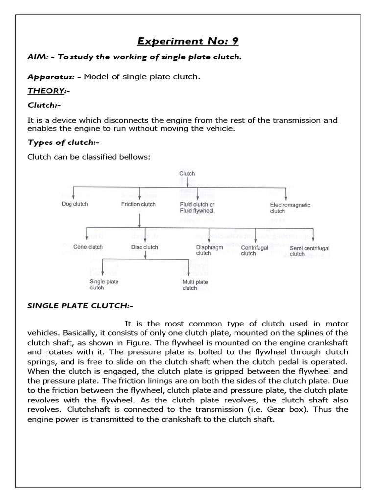 EXP-9 - BME - Single Plate Clutch | PDF